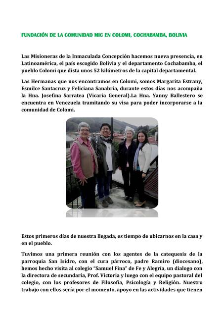 fundacion de la comunidad mic en colomi | Mauricio | uDocz