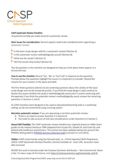 CASP Systematic Review checklist | gamaliel c | uDocz