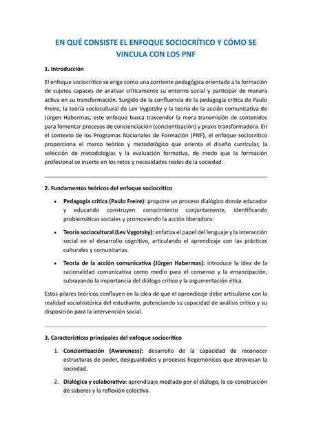 En qué consiste el enfoque sociocrítico y cómo se vincula con los PNF ...