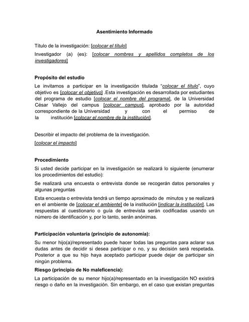 Flashcards de Formato de asentimiento informado docx | Por Jyeraldine ...