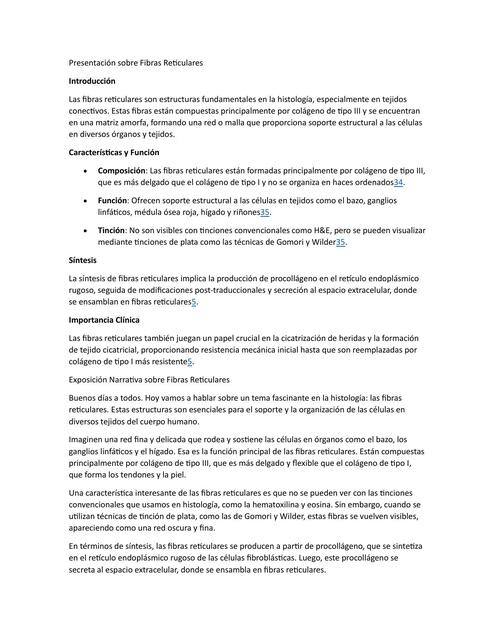 Escrito de Presentación sobre Fibras Reticulares de Tejido Conjuntivo ...