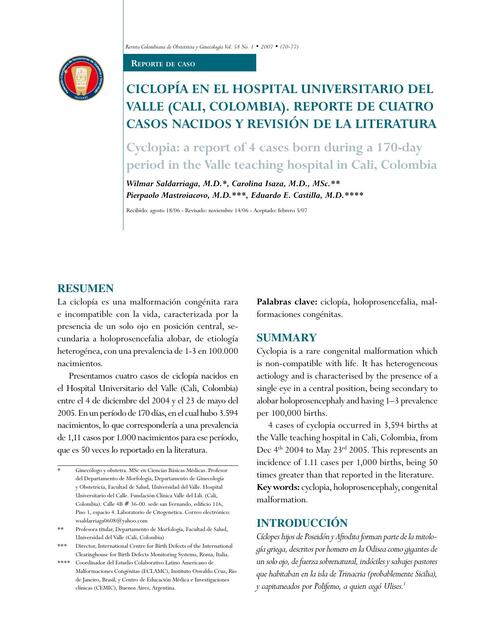 Ciclopia en el Hospital Universitario del Valle Ca | Ruth | uDocz