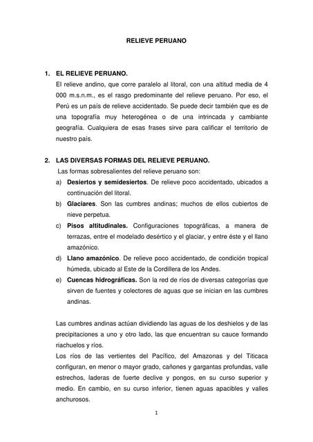Relieve Peruano | Geografía, cartografía y ciencias sociales | uDocz