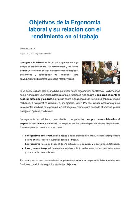 Cap 1 Objetivos de la Ergonomia laboral y su relac | Step | uDocz