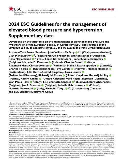 2024 ESC Guidelines for the management of elevated blood pressure and ...