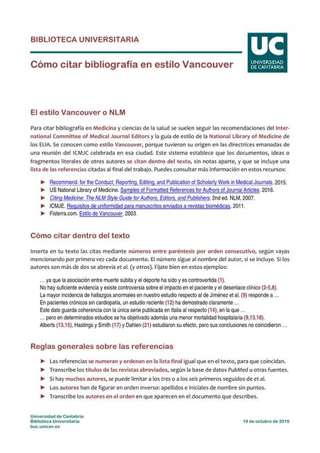 Guía citar estilo Vancouver | Felix | uDocz