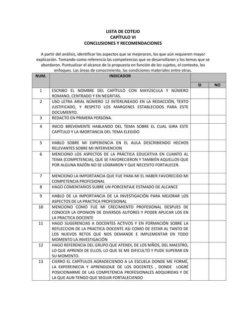 LISTA DE COTEJO VI CONCLUSIONES Y RECOMENDACIONES | Yuli | uDocz