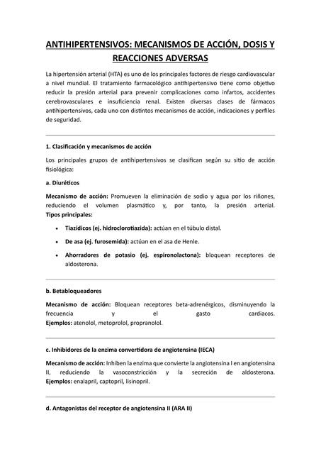 Antihipertensivos mecanismos de acción dosis y reacciones adversas | Medicos Aventureros | uDocz