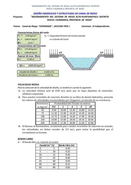 Diseño estructural de canal de seccion trapezoidal | Apuntes de ...