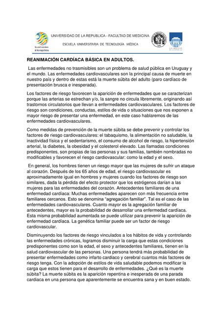 Reanimacion Cardiaca Basica RESUMENpdf | Sam Phoyu | uDocz