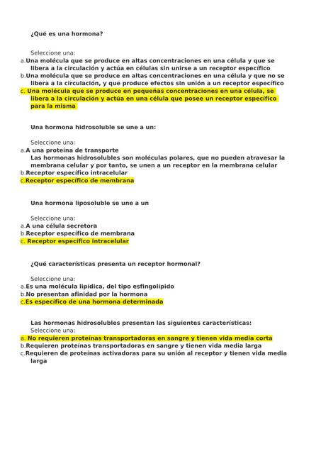 autoevaluacion mecanismos de accion hormonal | Sam Phoyu | uDocz