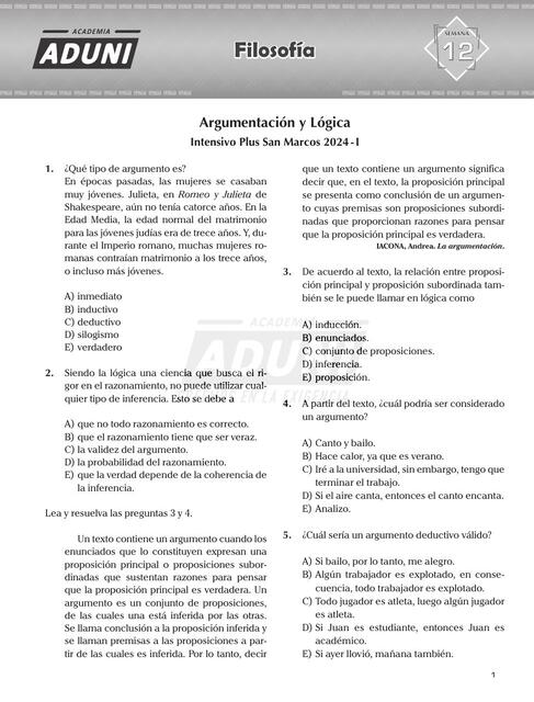 Argumentación y Lógica | Apuntes PreUniversitarios | uDocz