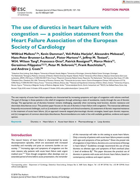 The use of diuretics in heart failure withcongestion — a position statement from theHeart ...