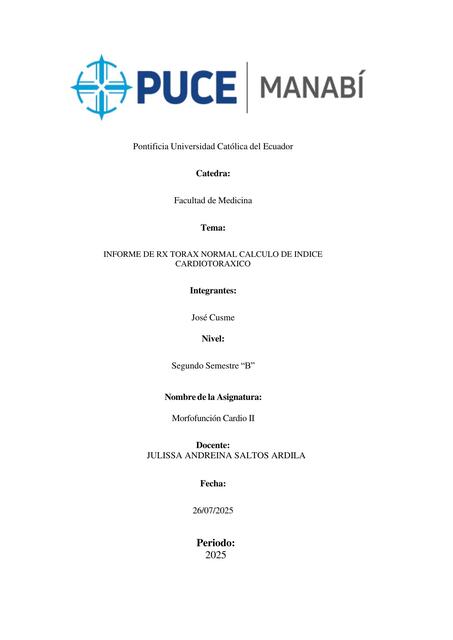 INFORME DE RX TORAX NORMAL CALCULO DE INDICE CARDI | Jose cusme | uDocz
