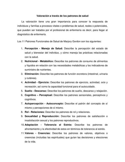 Valoración a través de los patrones de salud | Alvaro | uDocz