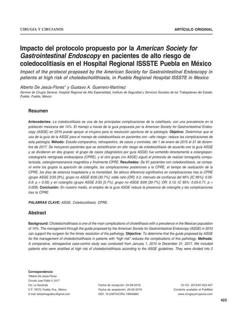 Impacto Del Protocolo ASGE Alto Riesgo Coledocolitiasis | Lu Is | uDocz