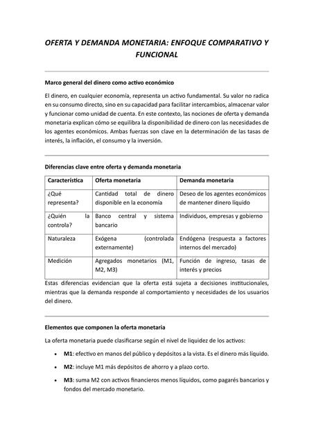 Oferta y demanda monetaria enfoque comparativo y funcional ...