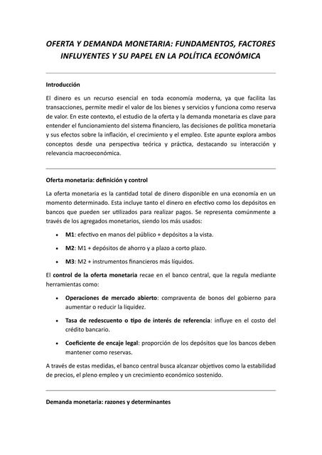 Oferta y demanda monetaria: fundamentos, factores y papel en política ...