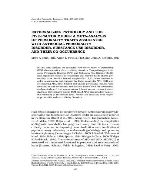 EXTERNALIZING PATHOLOGY AND THE FIVE FACTOR MODEL | Juan Garcia | uDocz