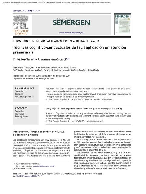 Técnicas Cognitivo Conductuales De Facil Aplicación En Atención