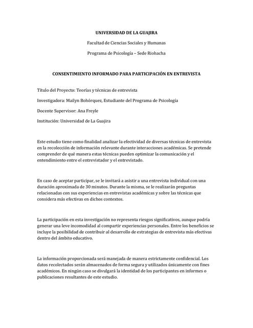 Consentimiento Informado Entrevista Mailyn | Mailyn | uDocz