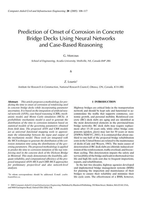 Morcous Et Al 2005 Computer Aided Civil And Infrastructure Engineerin ...