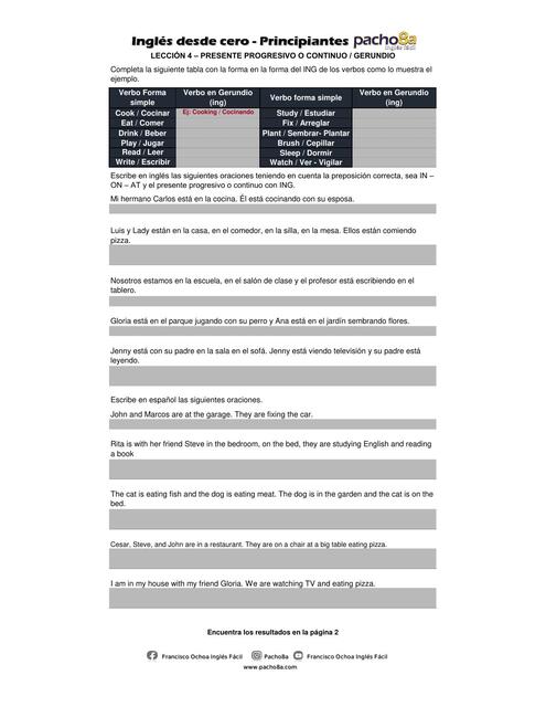 LECCIÓN 4 PRESENTE PROGRESIVO O CONTINUO GERUNDIO | Grethel lianet | uDocz