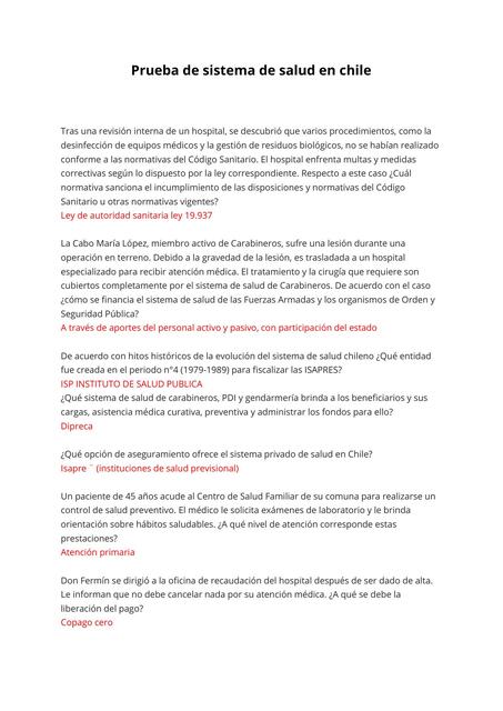 Prueba de sistema de salud en chile | Ros | uDocz