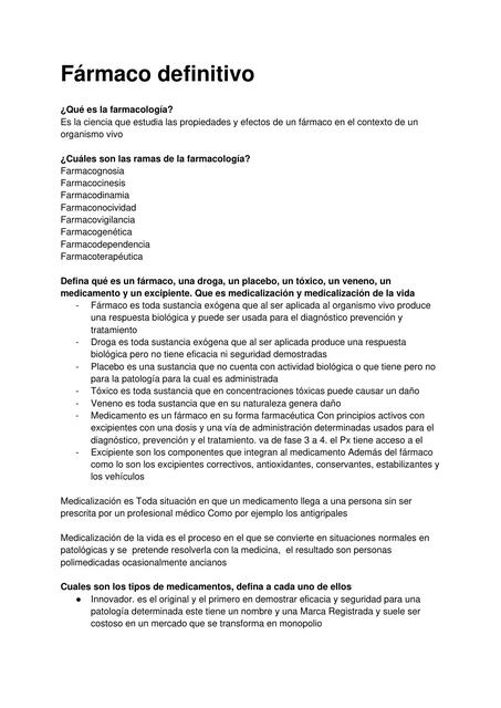 Fármaco definitivo | NOELIA ESTER FERNANDA | uDocz