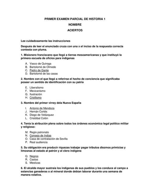 Examen Parcial de Historia | Rvinsh Shcn | uDocz