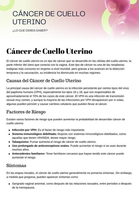 INFOGRAFIA Cáncer de Cuello Uterino | Obstetra Marco Antonio | uDocz