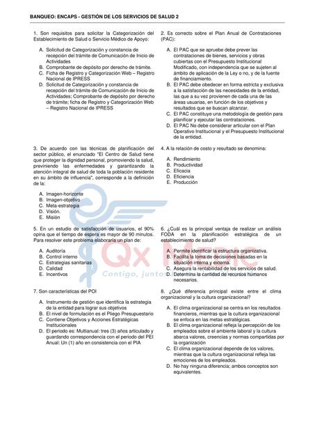 Banco ENCAPS Gestión en salud N°2 - Qx Medic | Andrea Llanqui García | uDocz