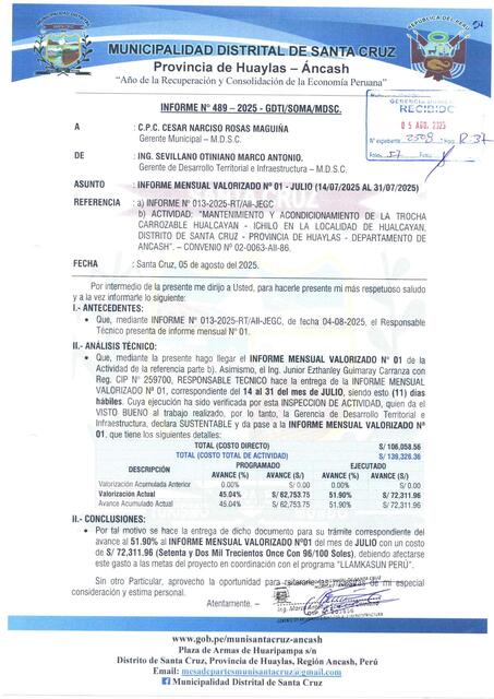 INFORME VALORIZACION MENSUAL N 01 | marco sevillano | uDocz