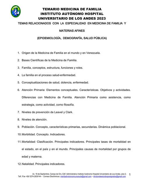 TEMARIO MEDICINA DE FAMILIA | José | uDocz