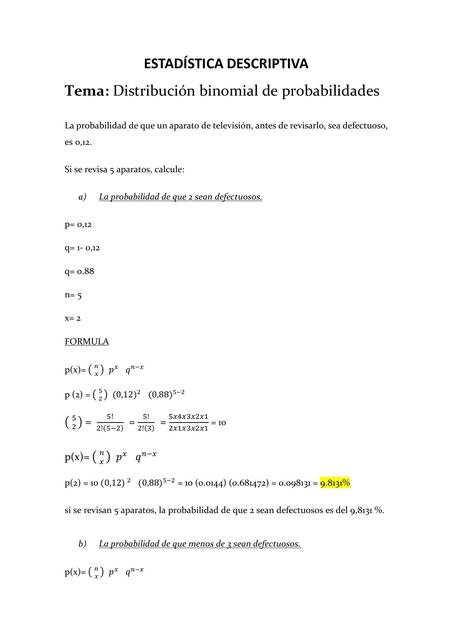 Distribución Binomial de Probabilidades | Karina M. | uDocz