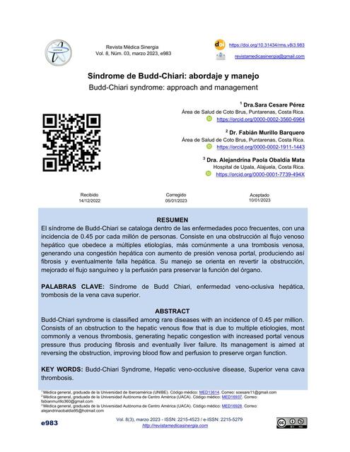 Síndrome de Budd Chiari revista Sinergia | Gleiber Alvares | uDocz