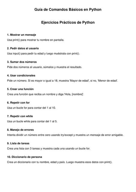 Ejercicios Python Practica | orinel | uDocz