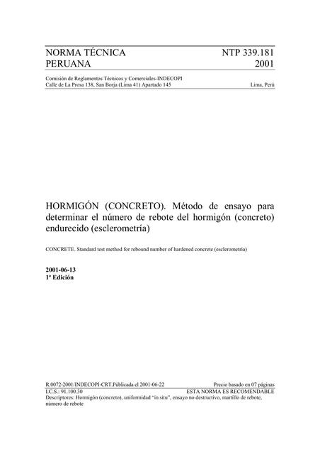 norma ESCLEROMETRÍA ntp 339 181 pdf pdf free Passw | Erlin | uDocz