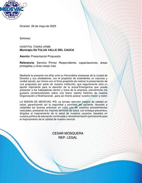 PROPUESTA ECONOMICA MEDEVAC SAS HOSPITAL | LUIS MANUEL | uDocz