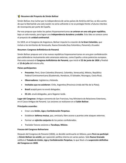 Resumen del Proyecto de Simón Bolívar | Albeiro | uDocz