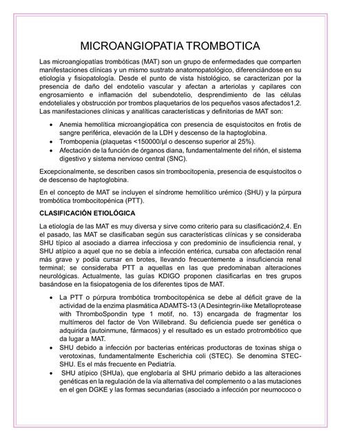 MICROANGIOPATIA TROMBOTICA | beatriz F.G | uDocz