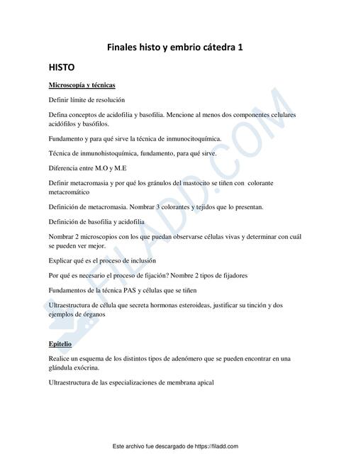 Finales histo y embrio catedra 1 | Julia Perez | uDocz