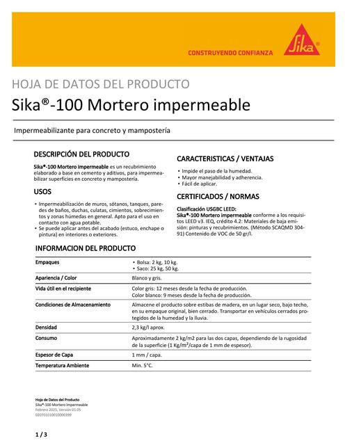 sika 100 waterproofingmortar | Jaime Alberto | uDocz
