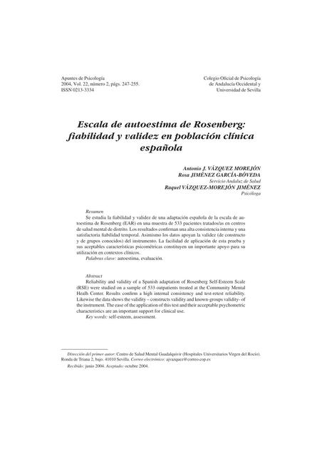 Escala de Autoestima de Rosenberg | Claudia Herbas | Psicóloga | uDocz