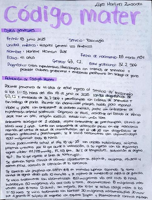 Nota Código MATER enfermería | Zurisadai | uDocz