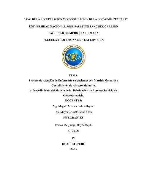 PAE -PACIENTE CON MASTITIS MAMARIA ABSCESO MAMARIOSERVICIO ...