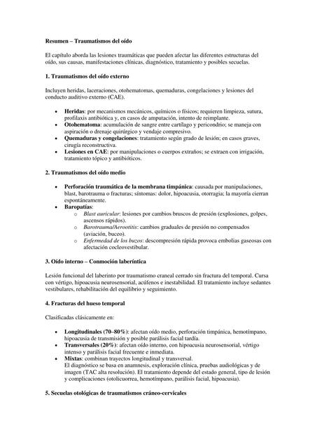 Resumen Cap 22 Traumatismo del Oído | Jamilla Figueiredo | uDocz