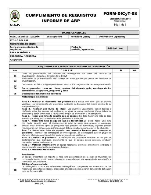 FORM 8 REQUISITOS INFORME DE ABP | Miriam Salguero | uDocz