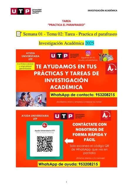Semana 01 Tema 02 Tarea Practica el parafraseo Inv | Alex | uDocz