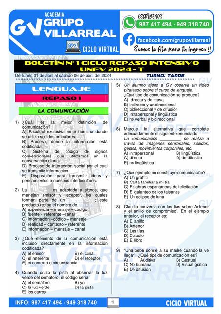BOLETÍN N 1 REPASO INTENSIVO ABRIL TARDE | Albert | uDocz